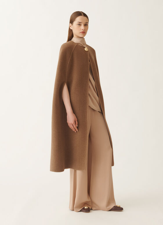 Cape in soft double chevron, camel and ebony for Women | Fabiana Filippi®